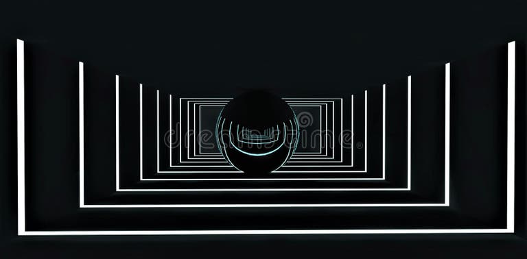 Mirror Ball between Rectangular Luminous Frames in Black Space. 3d Render Stock Illustration ...