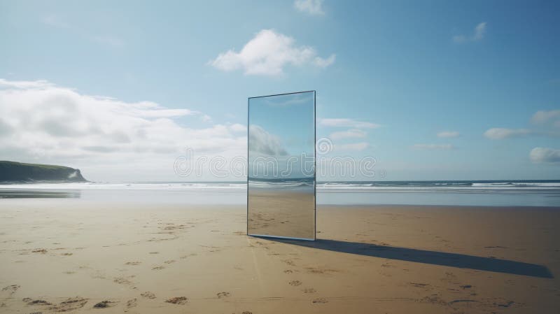 Mirror on the Beach with Blue Sky and Clouds Stock Illustration ...