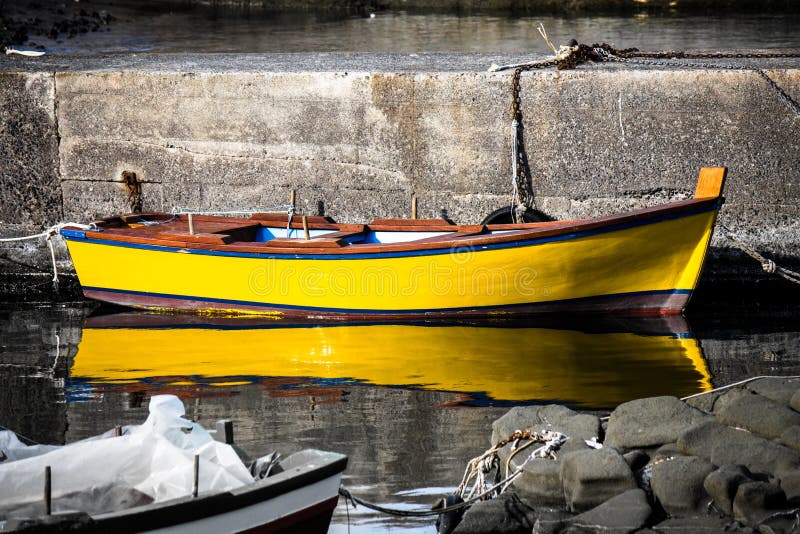 Mirror Boat stock photo. Image of reflex, mirror, yellow - 65132112