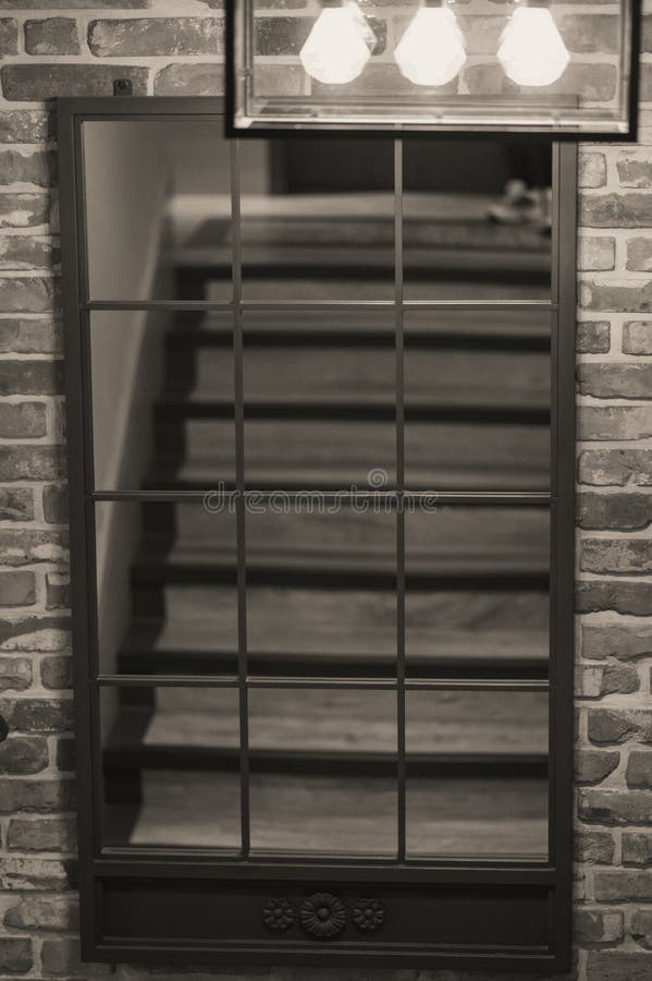 Mirror on brick wall stock image. Image of wood, black - 259091629