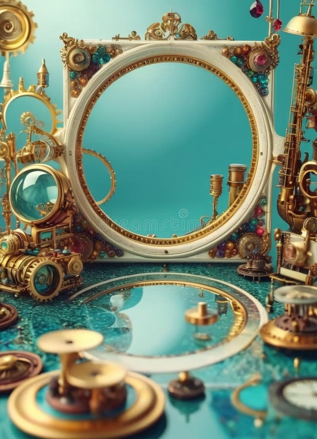 Mirror with Clock and Other Objects Stock Illustration - Illustration ...