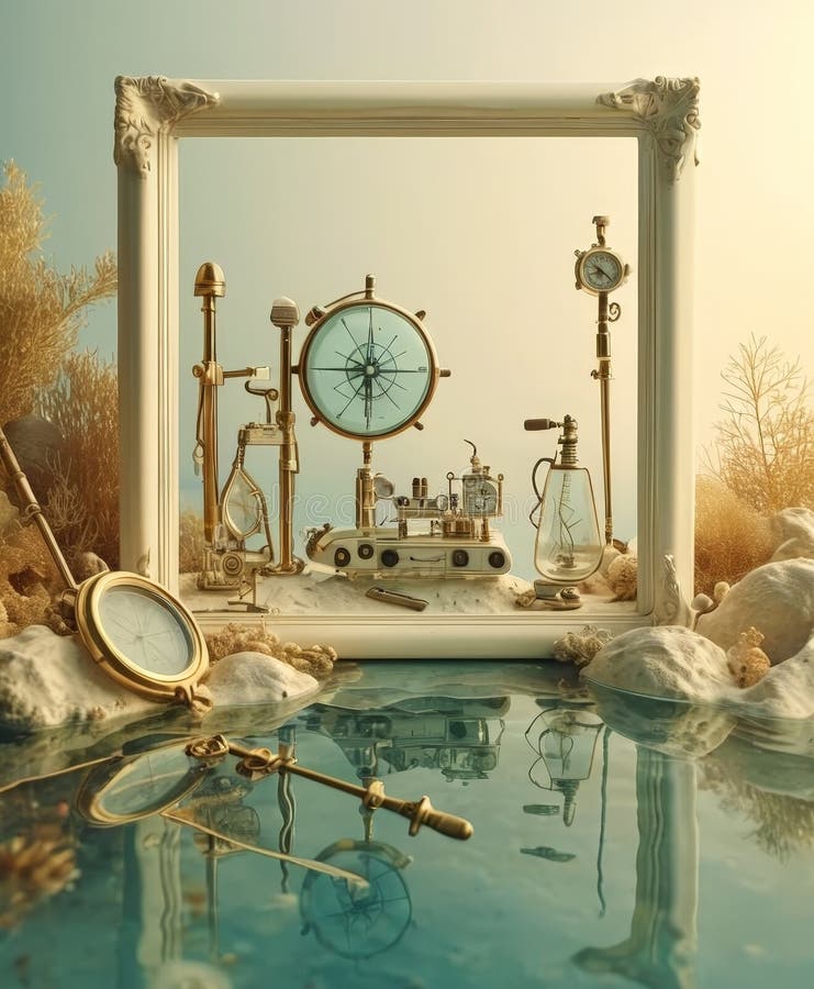 Mirror with Clock and Some Items in it Stock Illustration ...
