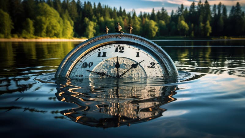Mirror clock water stock illustration. Illustration of lake - 340090695