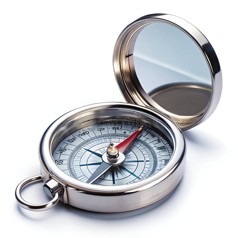 Mirror Compass Open Isolated on White Background, Navigation Tool Stock ...