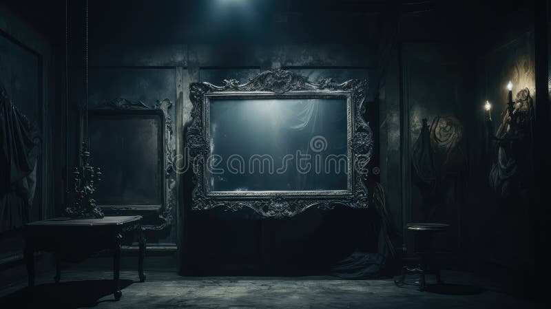 Mirror Dark Room Wall Illustration Ornate Reflection Stock ...