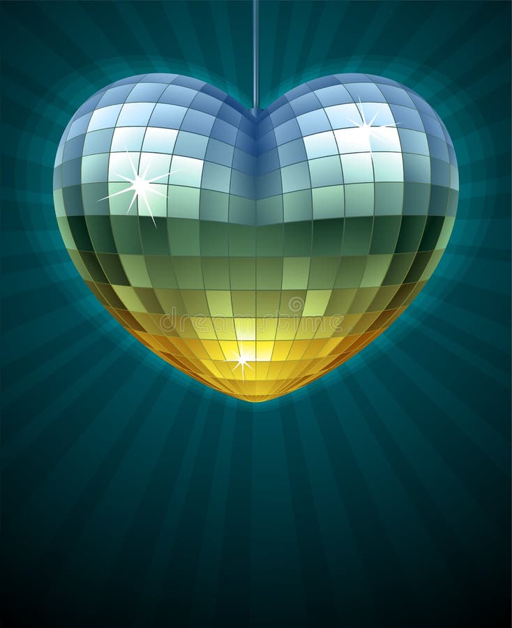 Mirror Disco Ball in the Shape of Heart Stock Vector - Illustration of ...