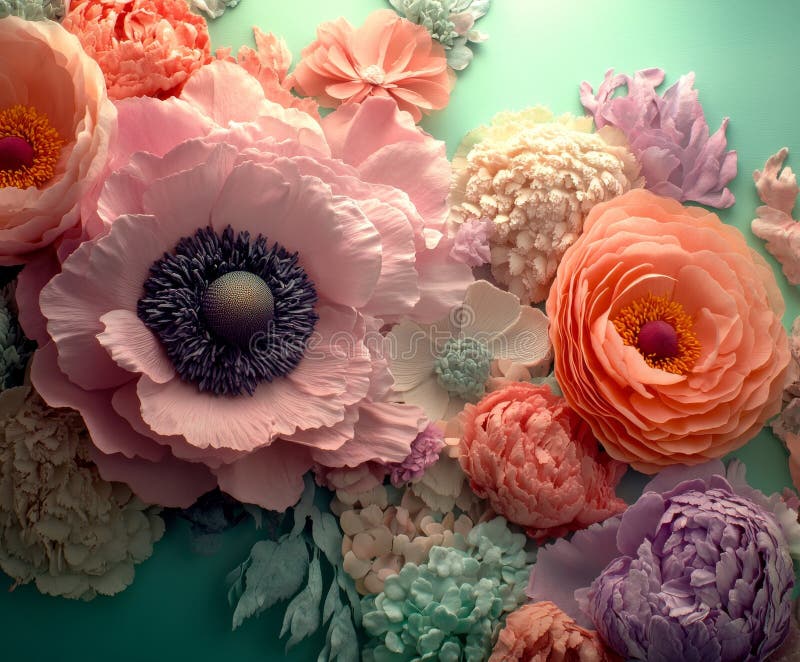 A Mirror Displays Floating Fresh Spring Flowers Against a Sapphire Blue ...