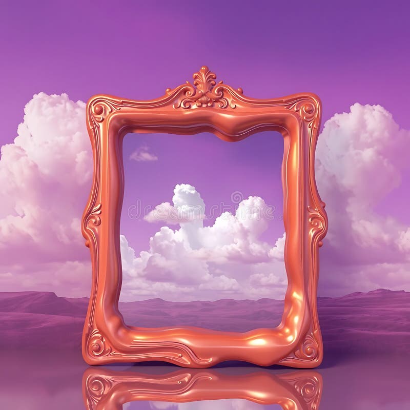 A Mirror with a Distorted Melted Frame Reflecting a Surreal Landscape ...