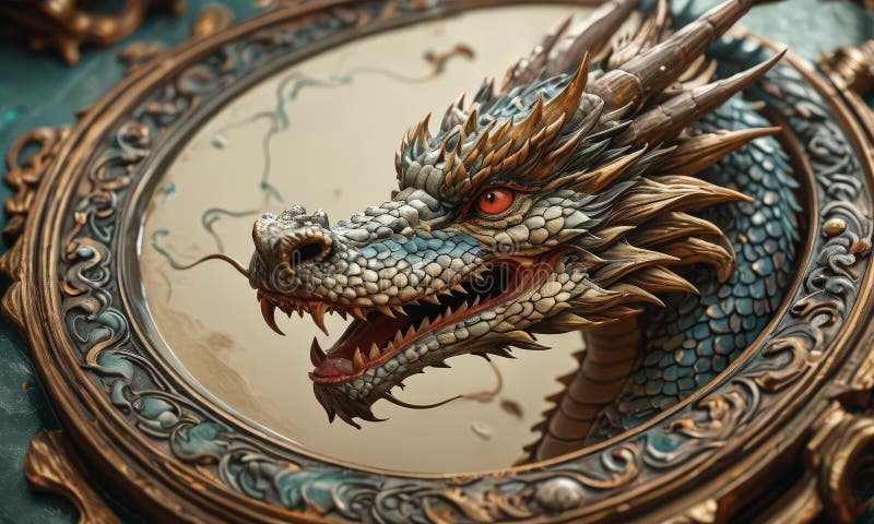 Mirror with dragon on it stock illustration. Illustration of animal ...