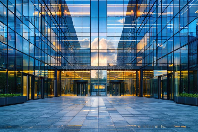 Mirror Facade of a Modern Business Center Stock Image - Image of urban ...
