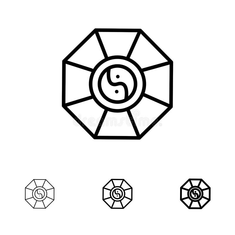 Mirror, FengShui, China, Chinese Bold and Thin Black Line Icon Set ...