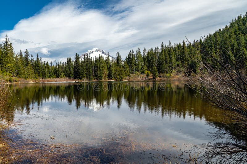 Mirror Lake near Mt. Hood stock photo. Image of peaceful - 382076398