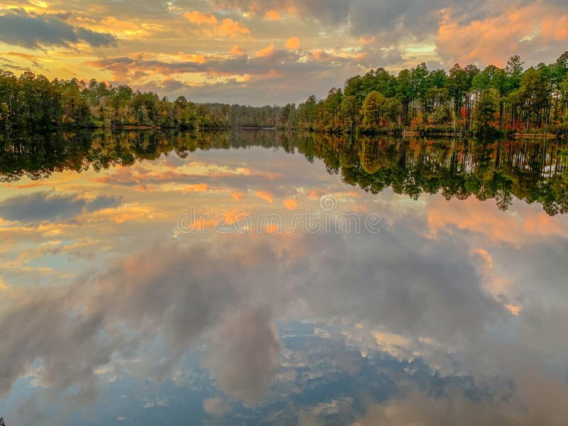 Mirror Lake Reflection in Fall with Trees and Clouds Stock Photo ...