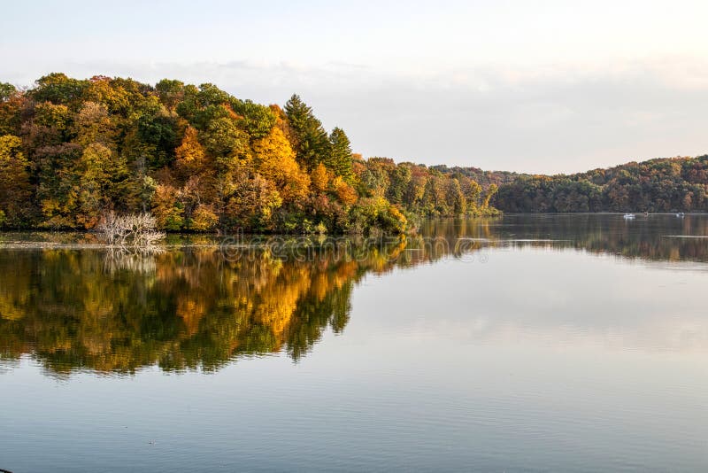Mirror Lake in a Wonderful Fall Forest Stock Image - Image of clouds ...
