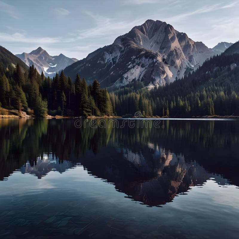 Mirror-Like Reflections on a Calm Lake with Mountain Backdrop Stock ...