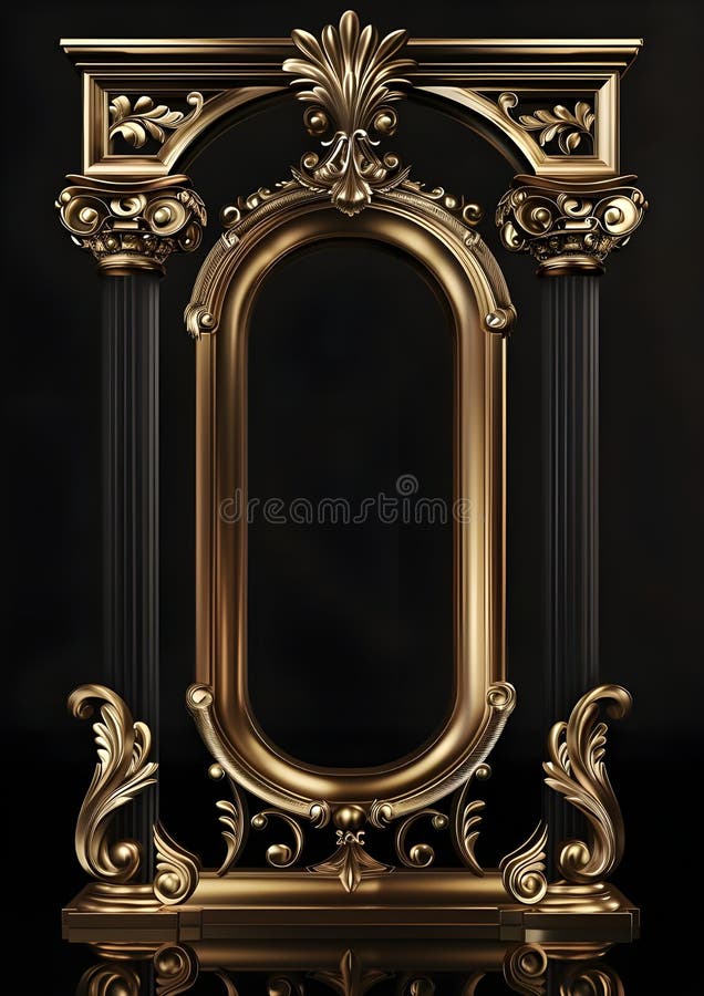 Mirror Luxury Frame Decoration Black and Gold Stock Photo - Image of ...