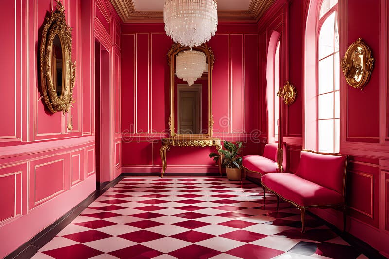 Mirror Marvel: Classical Style Hallway with White Checkered Tile and ...