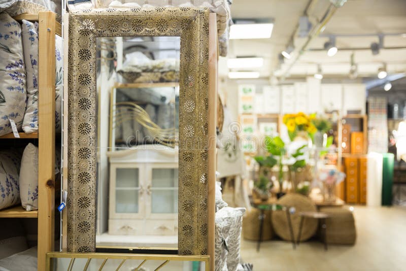 Mirror in Original Design Frame in Hardware Store Stock Image - Image ...