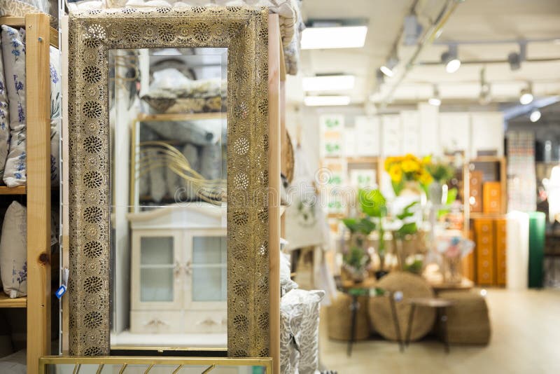 Mirror in Original Design Frame in Hardware Store Stock Image - Image ...