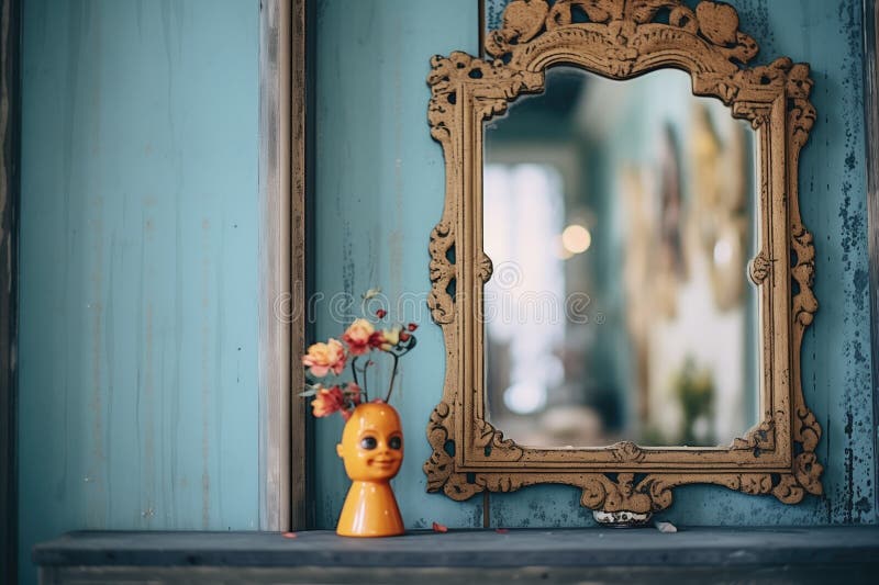 Mirror with an Ornate Black Frame in a Dusty Room Stock Illustration ...