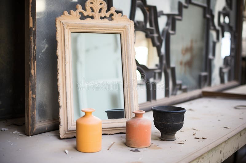 Mirror with an Ornate Black Frame in a Dusty Room Stock Photo - Image ...
