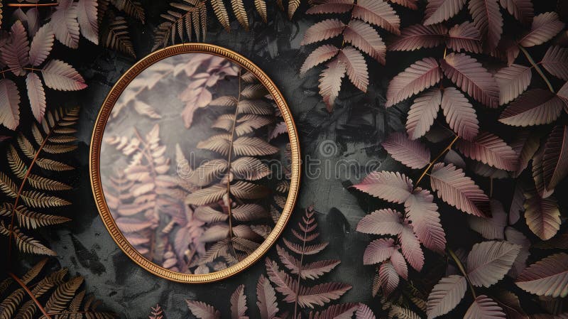 A Mirror is Placed on a Wall with Leaves and Flowers, AI Stock Image ...
