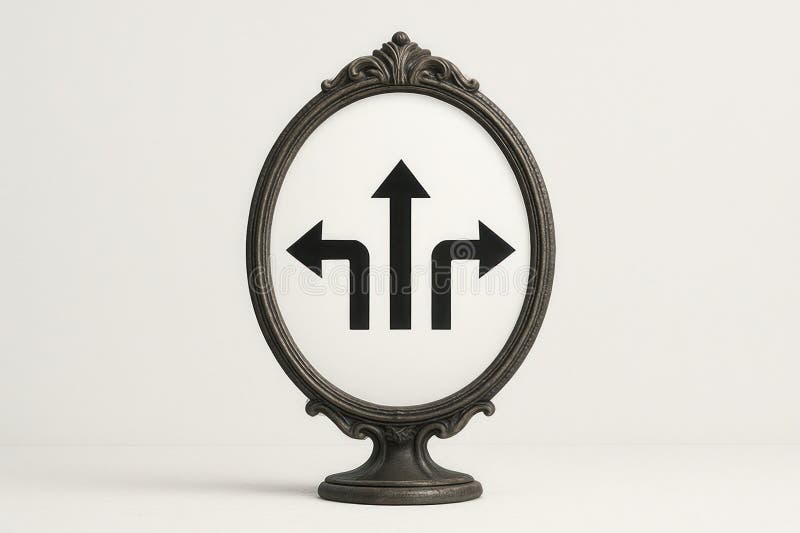 Mirror with Pointers in Different Directions. Stock Photo - Image of ...