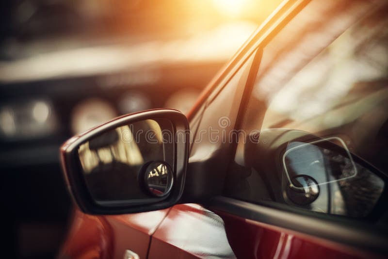 Mirror of a red car stock image. Image of concept, interior - 182364641