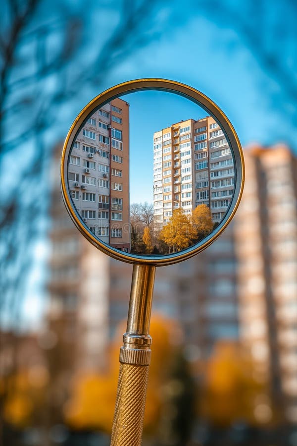A Magnifying Glass with a View of a City in the Background Stock Image ...