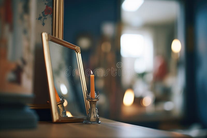 A Mirror Reflecting a Flame but No Candle Present in the Room Stock ...