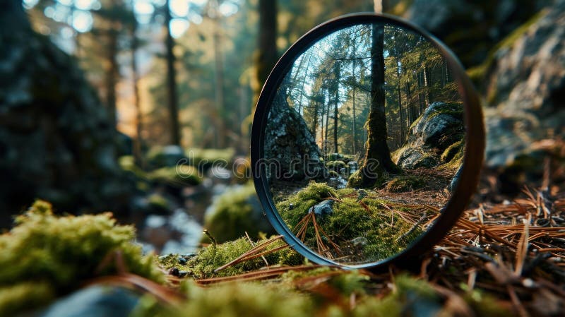 Mirror Reflecting a Forest: Inner Nature Concept - AI Generated Stock ...