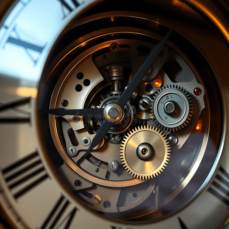 A Mirror Reflecting the Inner Workings of a Clock Showing Gears and ...