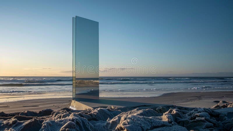 Mirror Reflecting Sky on Beach. Generative Ai Stock Illustration ...
