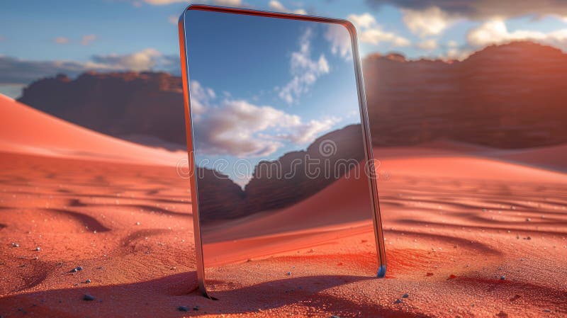 A Mirror is Reflecting the Sky in a Desert Area, AI Stock Illustration ...