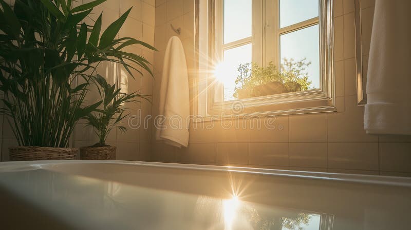 Mirror Reflecting the Sunlight in a Spacious Bathroom Stock Image ...