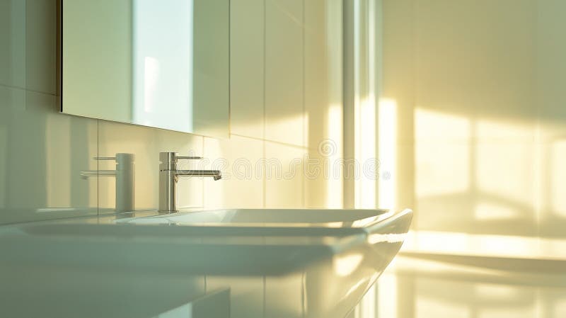 Mirror Reflecting the Sunlight in a Spacious Bathroom Stock Image ...