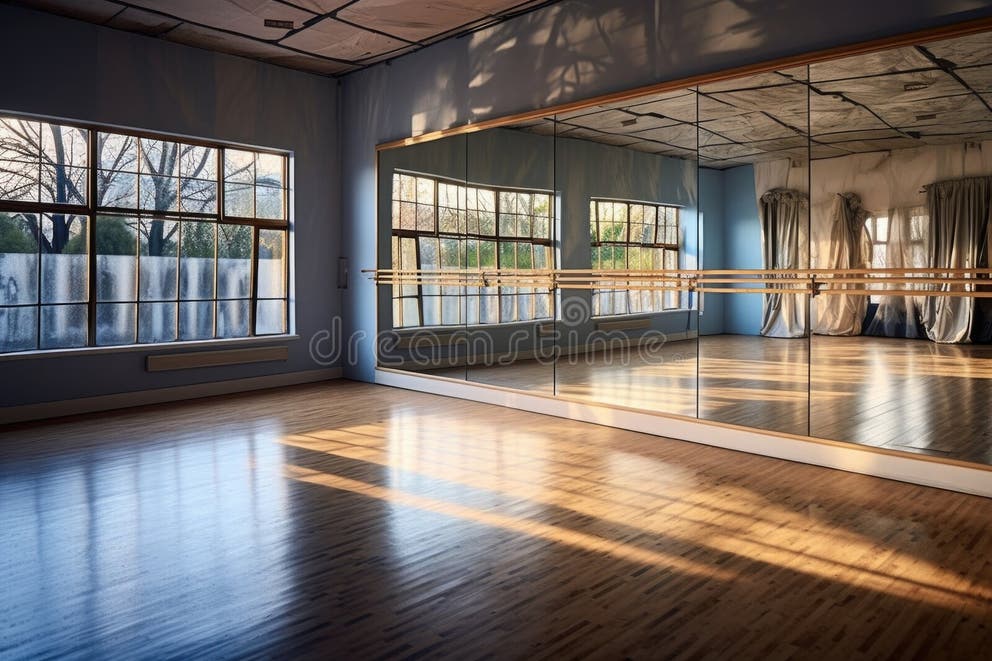 Mirror Reflection of Empty Ballet Studio Stock Image - Image of ...