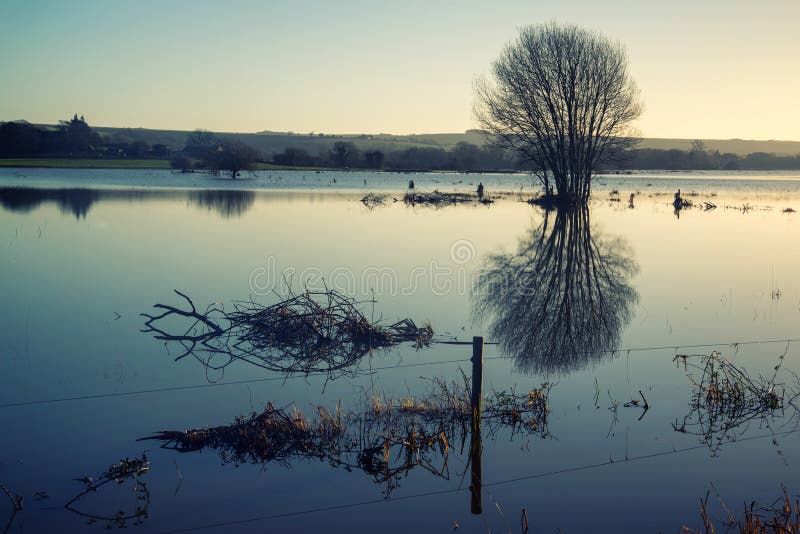 Mirror Reflections of Landscape in Flood Plains in Winter Stock Photo ...