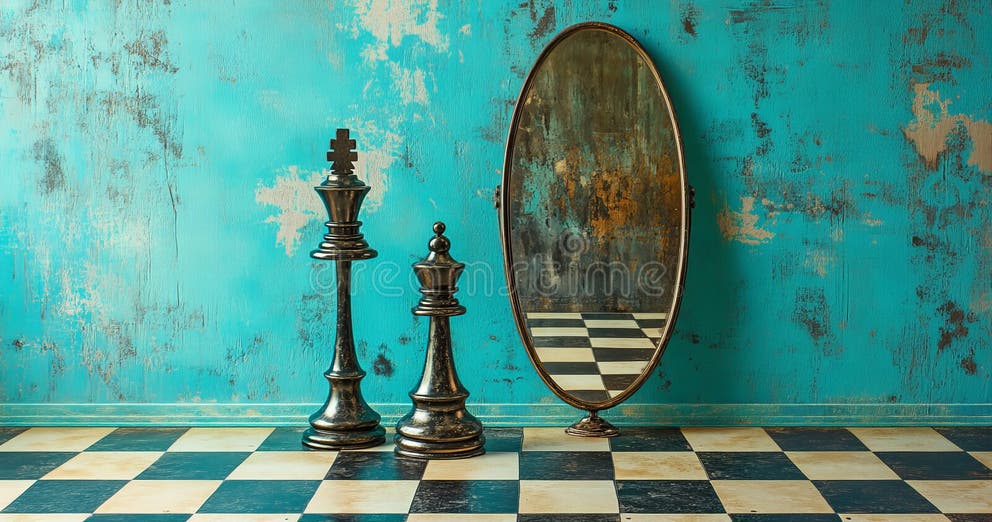 The Mirror Reflects a King Staring Back at a Pawn, As Shown in a 3D ...