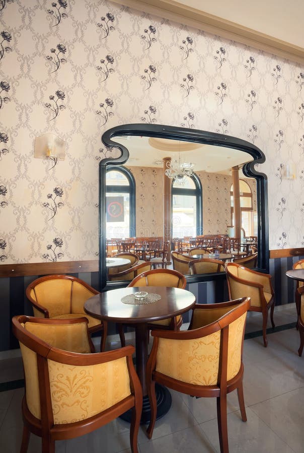 Mirror in a restaurant stock image. Image of tables, style - 25558847