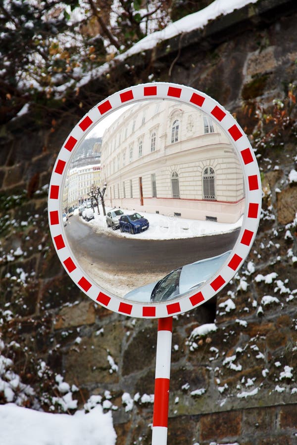 Mirror on road before turn stock image. Image of house - 19104867