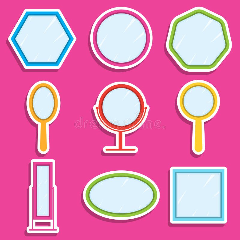 Mirror, a Set of Multi-colored Cartoon Mirrors with a White Outline ...