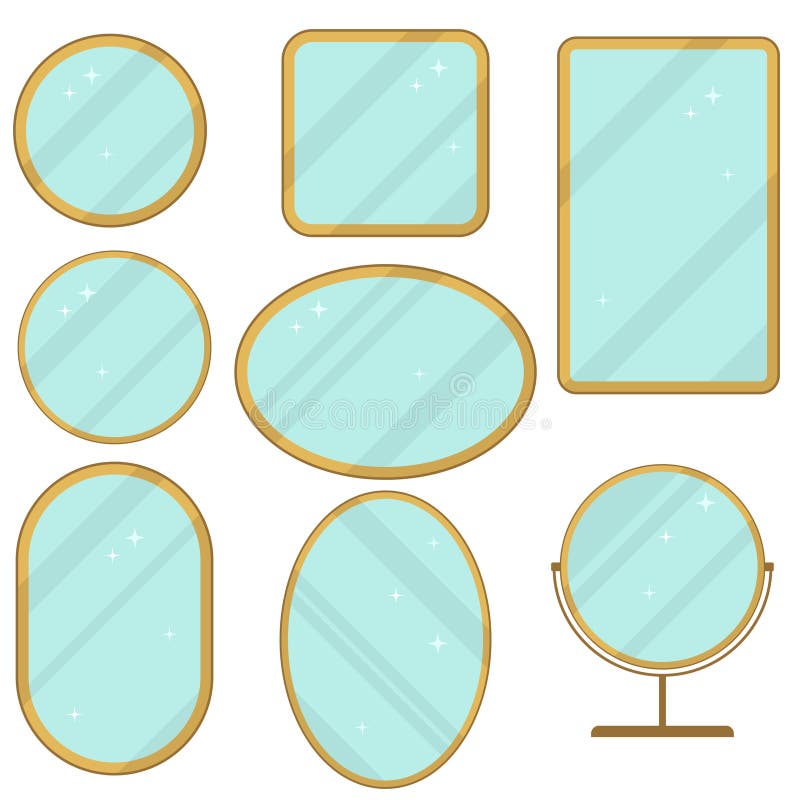 Mirror Set, Realistic Mirrors Frame Collection, Different Forms with Reflection Stock Vector ...