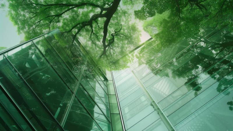 The Mirror Structure Reflect Light and Green Tree on Opposite Under Sun ...
