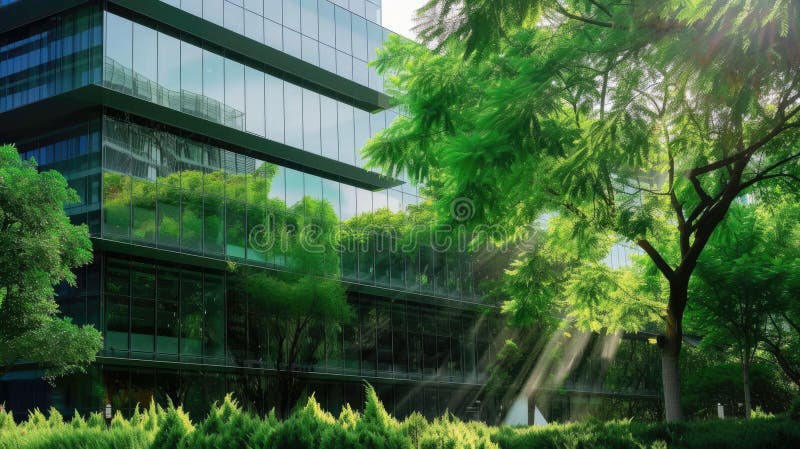 The Mirror Structure Reflect Light and Green Tree on Opposite Under Sun ...