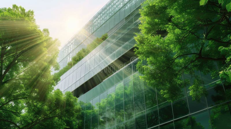 The Mirror Structure Reflect Light and Green Tree on Opposite Under Sun ...