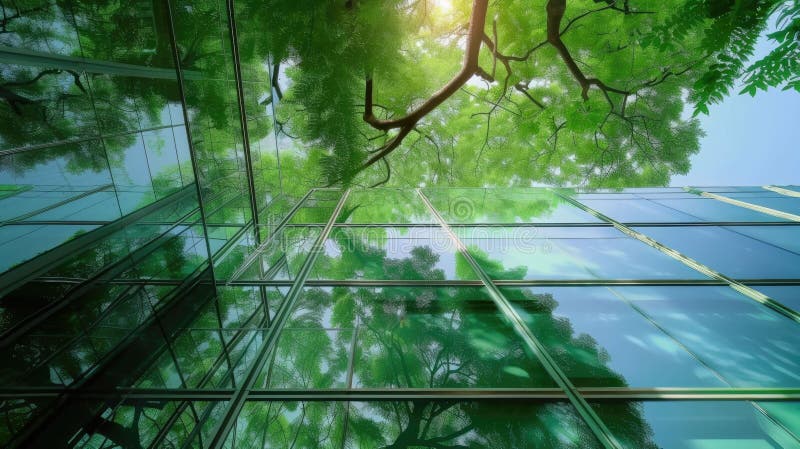 The Mirror Structure Reflect Light and Green Tree on Opposite Under Sun ...