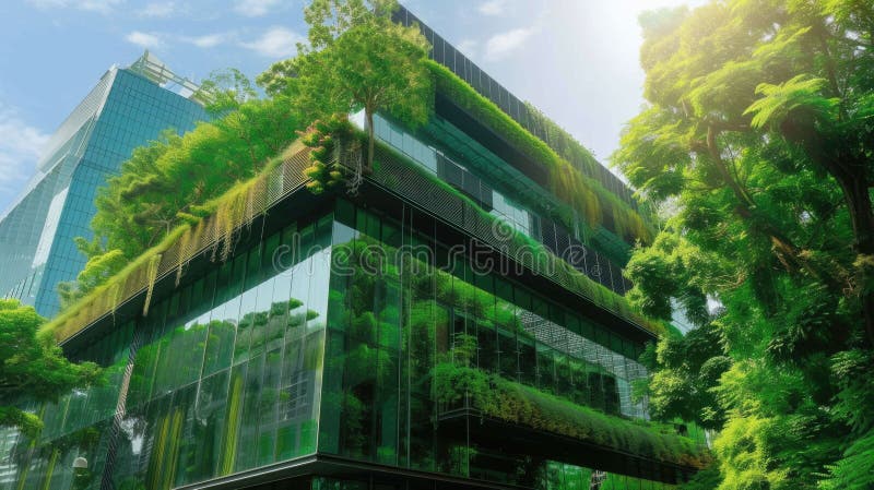 The Mirror Structure Reflect Light and Green Tree on Opposite Under Sun ...