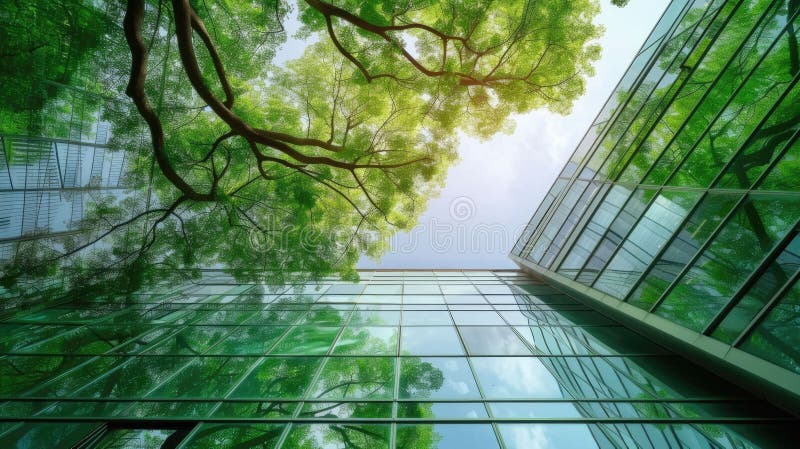 The Mirror Structure Reflect Light and Green Tree on Opposite Under Sun ...