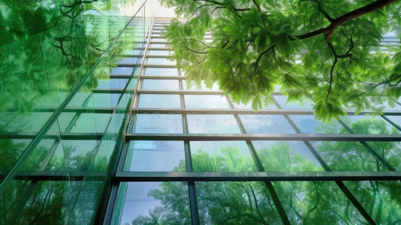 The Mirror Structure Reflect Light and Green Tree on Opposite Under Sun ...